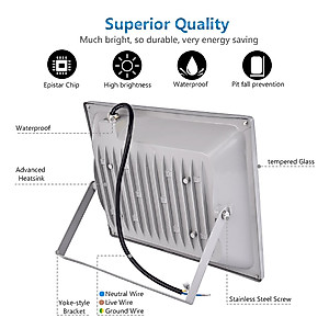 Viugreum 100W LED Flood Light, Waterproof IP65 Outdoor Work Lights, 110V 8000LM Daylight White(6000K), Super Bright Security Floodlights, Wall Lights for Garage, Garden, Yard