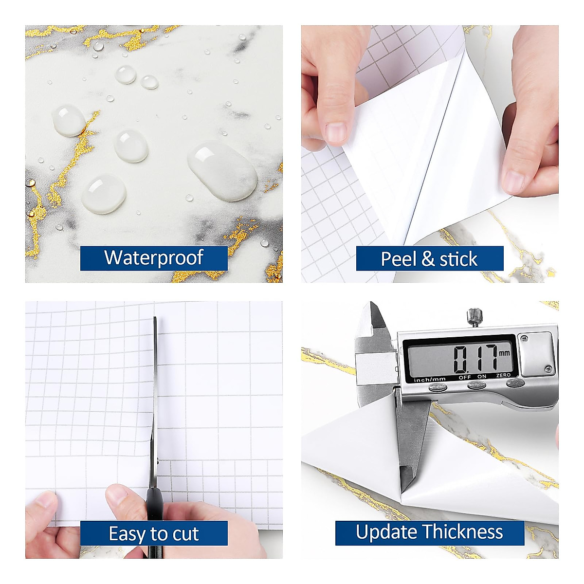 FunStick 24"x200" White Gold Marble Contact Paper for Countertop Contact Paper Peel and Stick Countertops for Kitchen Wallpaper Waterproof Self Adhesive Marble Wallpaper for Cabinets Table Desk Walls