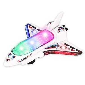 Devan Bump and Go Electric Space Shuttle Airplane Toy with Flashing 3D Lights and Sounds