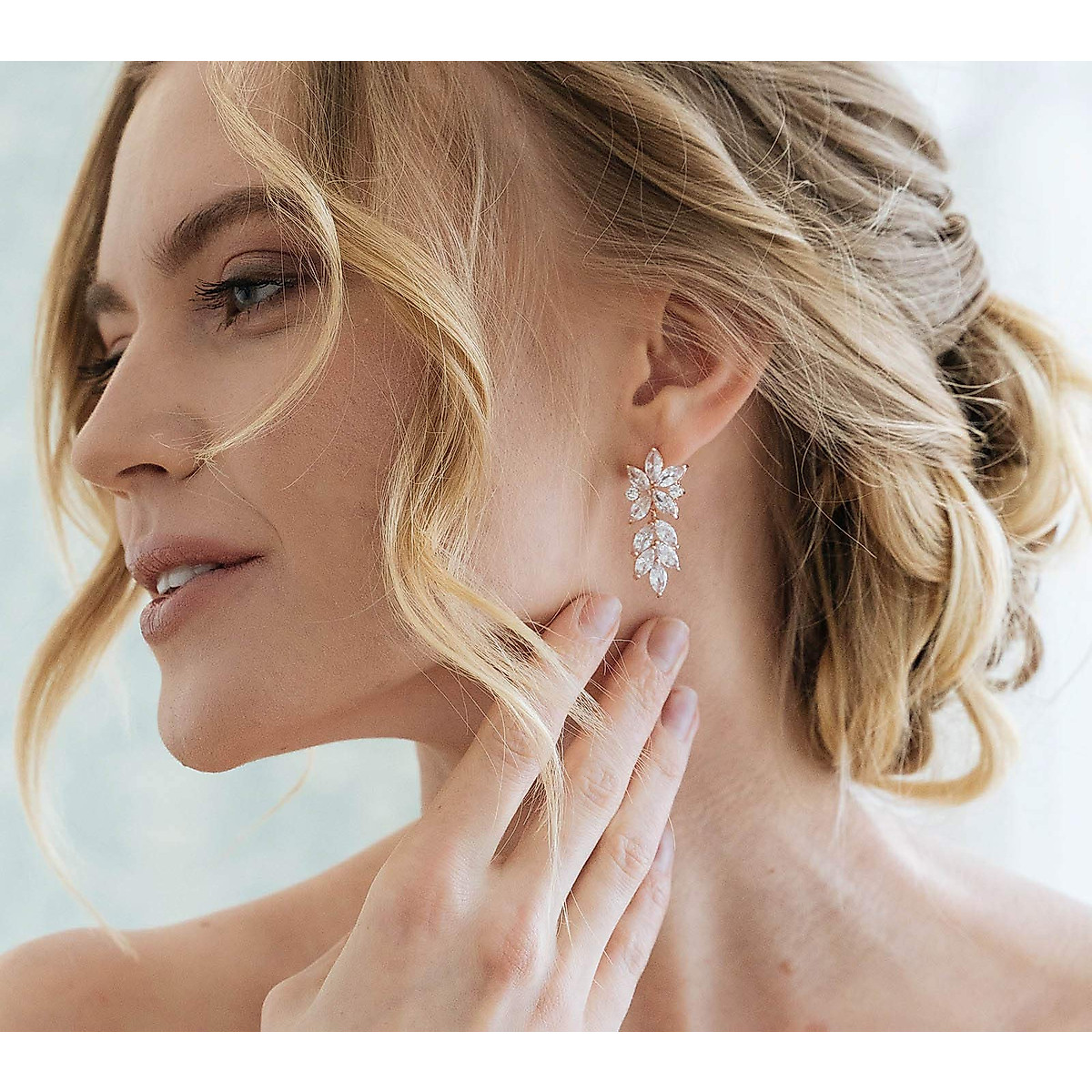 SWEETV Marquise Wedding Earrings for Brides, Silver Bridal Bridesmaid Earrings for Wedding, Cubic Zirconia Dangle Drop Earrings for Women