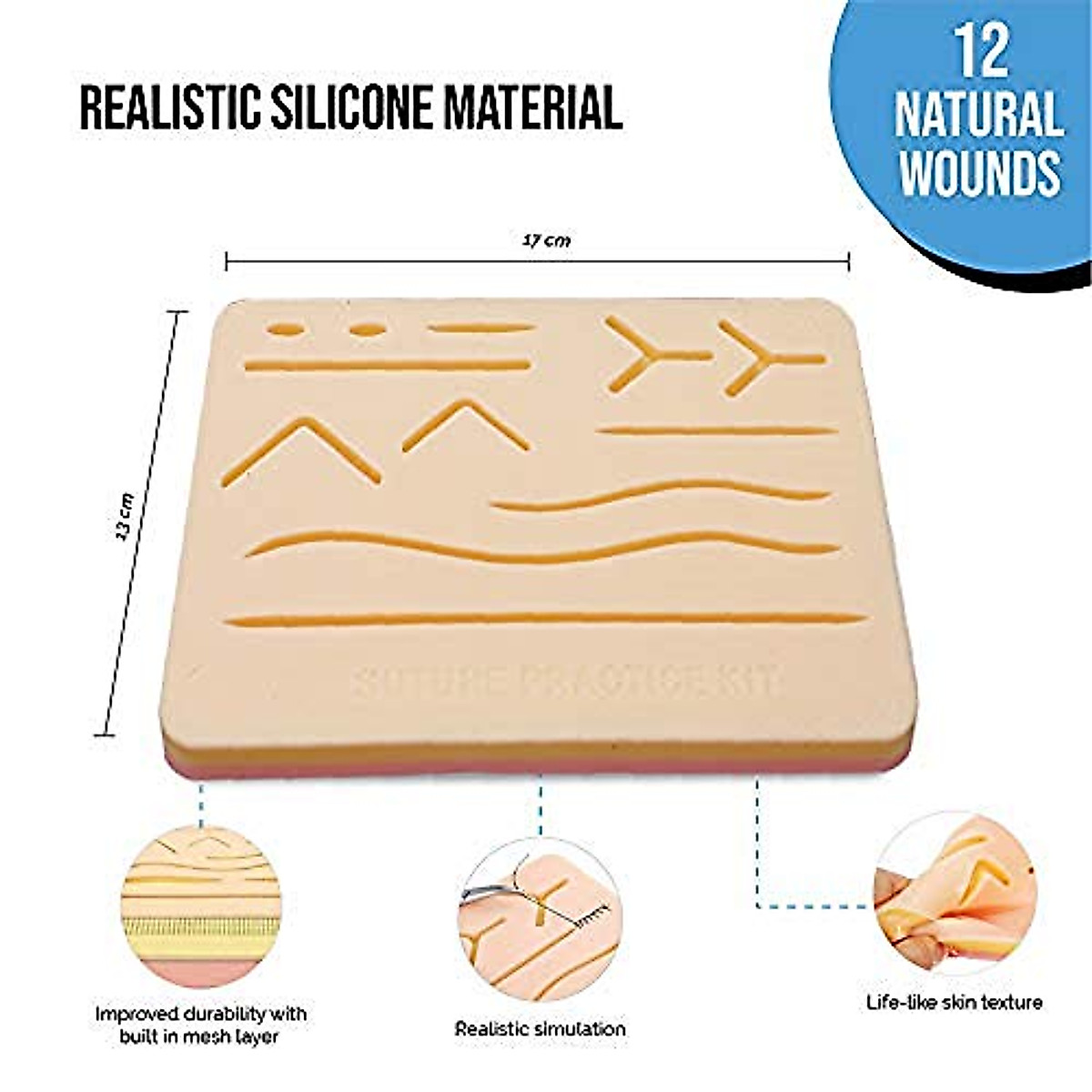 Suture Practice Kit w Suturing Guide E-Book,[Large Case Large Pad & Variety of Sutures w Slots] 4th Gen Pad, Tools Suture Needles by Medical Professionals for Residents Med Dental Vet School Students