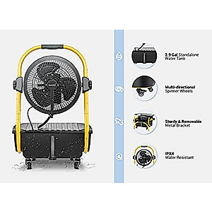 Geek Aire Battery Operated Misting Fan, Rechargeable Outdoor Floor Fan with 2.9 Gal Water Tank, Powered Waterproof Durable 15000mAh Battery Run for Patio, Camping Gear Accessories - 12 Inch