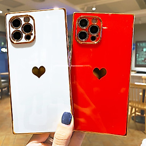 Tzomsze Case for iPhone 13 Pro Max Case,Cute Aesthetic Camera Lens Protection &Electroplate Reinforced Corners TPU Case-White