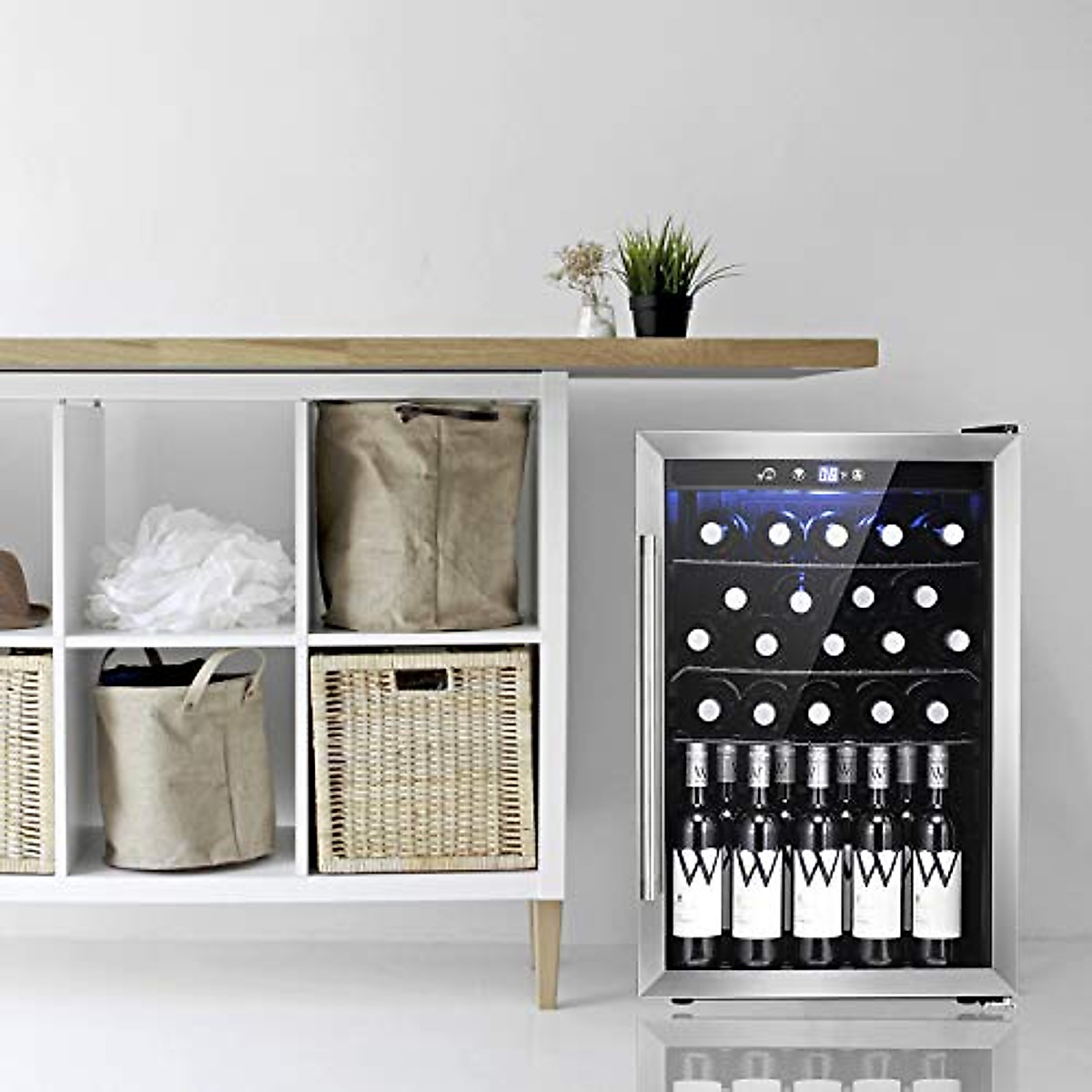 Antarctic Star Wine Cooler Refrigerator Fridge 37 Bottles Single Zone Wine Cellar Freestanding Wine Chiller with Stainless Steel & Double-Layer Glass Door/Digital Memory Temperature Control Silver