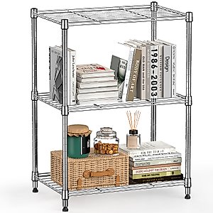 MZG 450 lbs Wire Storage Shelving 3-Tier Utility Shelving Unit Steel Organizer Wire Rack for Home,Kitchen,Office,Chrome(11.8" D x 17.7" W x 26.3" H)