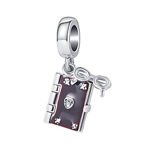 QeenseKc Loving Reading Book With Glasses Pendant Charm for Pandora Bracelet Necklace