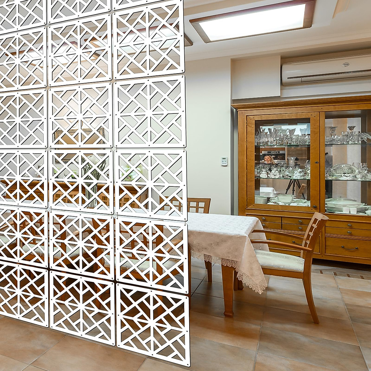 Lchen Hanging Room Divider,10 Pieces Wood-Plastic Hanging Panels 0.2“Thick Screen Panel for Living Room Bedroom Home Decoration(SG,11.4"X11.4")