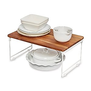 The Ría Safford Collection by iDesign Acacia Wood and Wire Pantry Riser, 10" x 16", Coconut