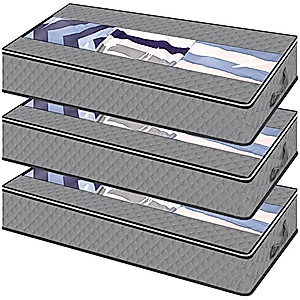 ZenTiky Under Bed Storage, 3 Pack Fabric Under Bed Storage Containers with Reinforced Handles and Clear Window, Foldable Bedroom Organizer Bags Bin for Clothes Storage,Blanket Storage,Comforter Storage Bag(39.4x19.7x7.1 inch)