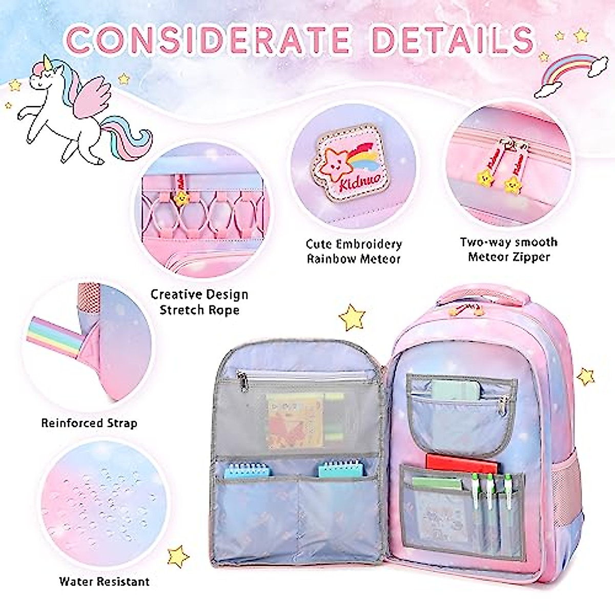 KIDNUO Girls Backpack 15.6 Inch Laptop School Bag Cute Kids Kindergarten Elementary Backpacks Middle Schoolbag Large Bookbags for Women Teens Students Anti Theft Travel Daypack (Pink)