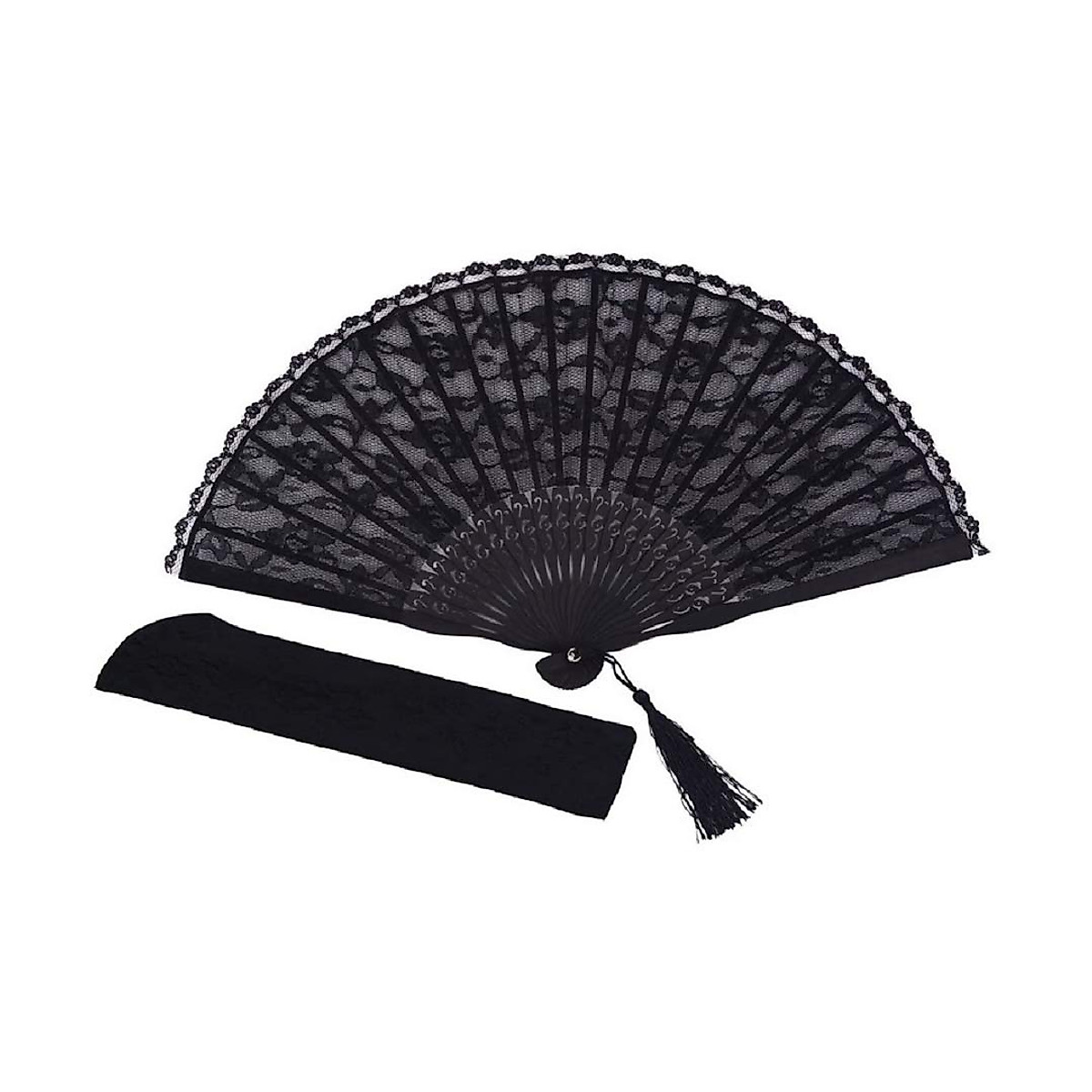 zmgmsmh Womens Handmade Cotton Lace Folding Hand Fan with a Beautiful lace Pouch Nice Breeze Looks Lovely with Your Parasol Costume Compact to Keep in Purse Ball Party use Gift