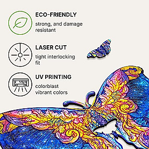 UNIDRAGON Wooden Jigsaw Puzzles - Intergalaxy Butterfly, 199 pcs, Medium 12.6"x9", Beautiful Gift Package, Unique Shape Best Gift for Adults and Kids