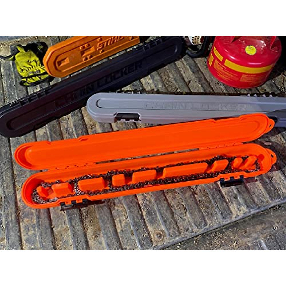 Chain Locker Original Chainsaw Chain Storage Case Orange Organization Box Universal for 6”, 8”, 10”, 12”, 14”, 16”, 18” and 20” Blade Chains Made in USA
