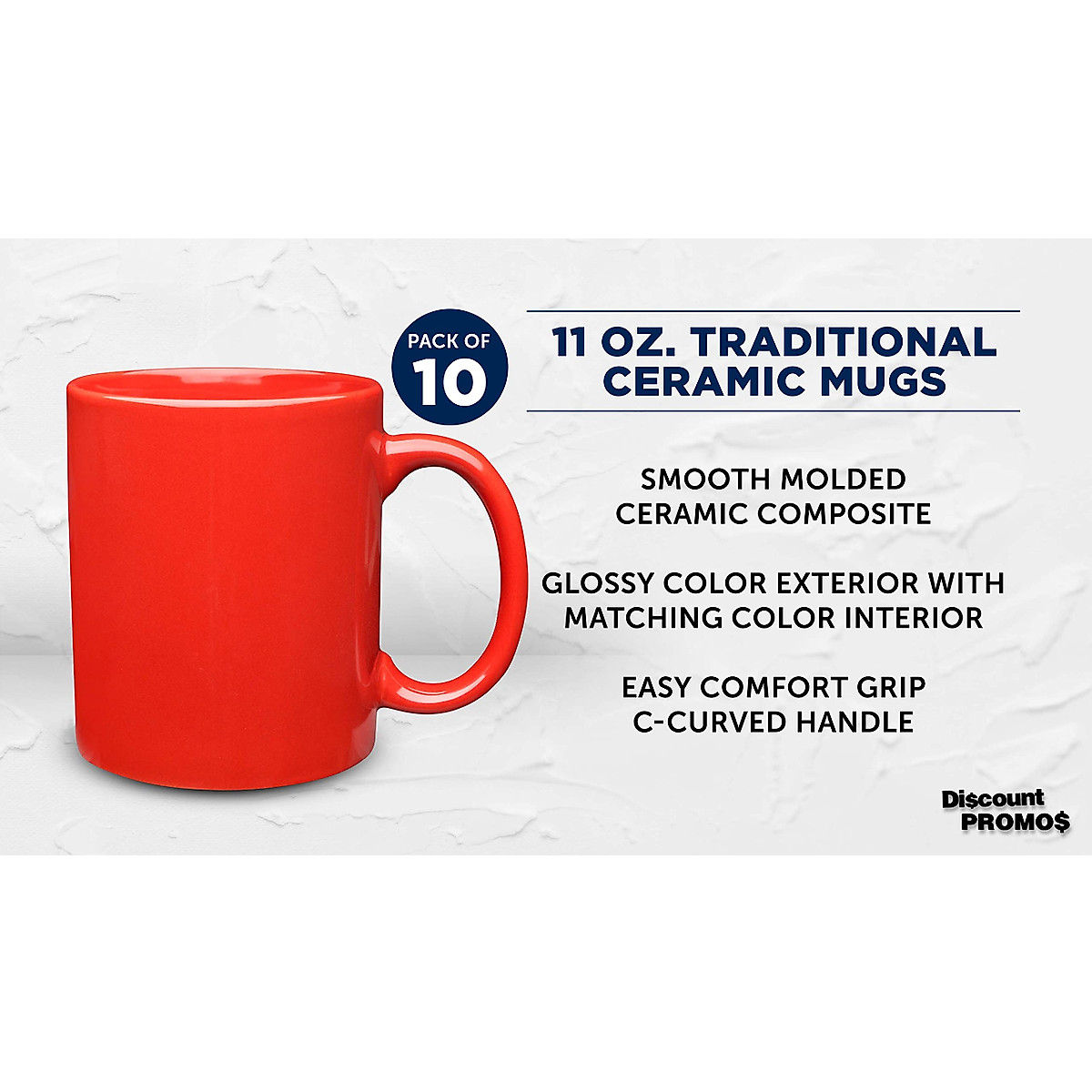 Custom Ceramic Coffee Mugs 11 oz. Set of 10, Personalized Bulk Pack - Coffee cup set, Iced coffee cup, Gaming mug - Red