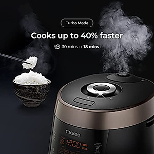CUCKOO CRP-P0609S | 6-Cup (Uncooked) Pressure Rice Cooker | 12 Menu Options: Quinoa, Nu Rung Ji, GABA/Brown Rice & More, Made in Korea | Black/Copper