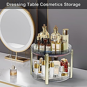 2 Tier Lazy Susan Turntable, Clear Spice Rack Organizer, Perfume Organizer, 360°Rotating Condiment Organizer, Farmhouse Tiered Tray Decorative Trays, for Cabinet, Pantry, Kitchen, Bathroom