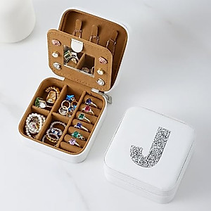 Parima Bride Gifts Bridesmaid Proposal Gifts - Jewelry Box Jewelry Case Organizer for Women Girl Bridesmaid Proposal Wedding Maid of Honor Bachelorette Party Bride Gift Girl Gift - Letter J, White