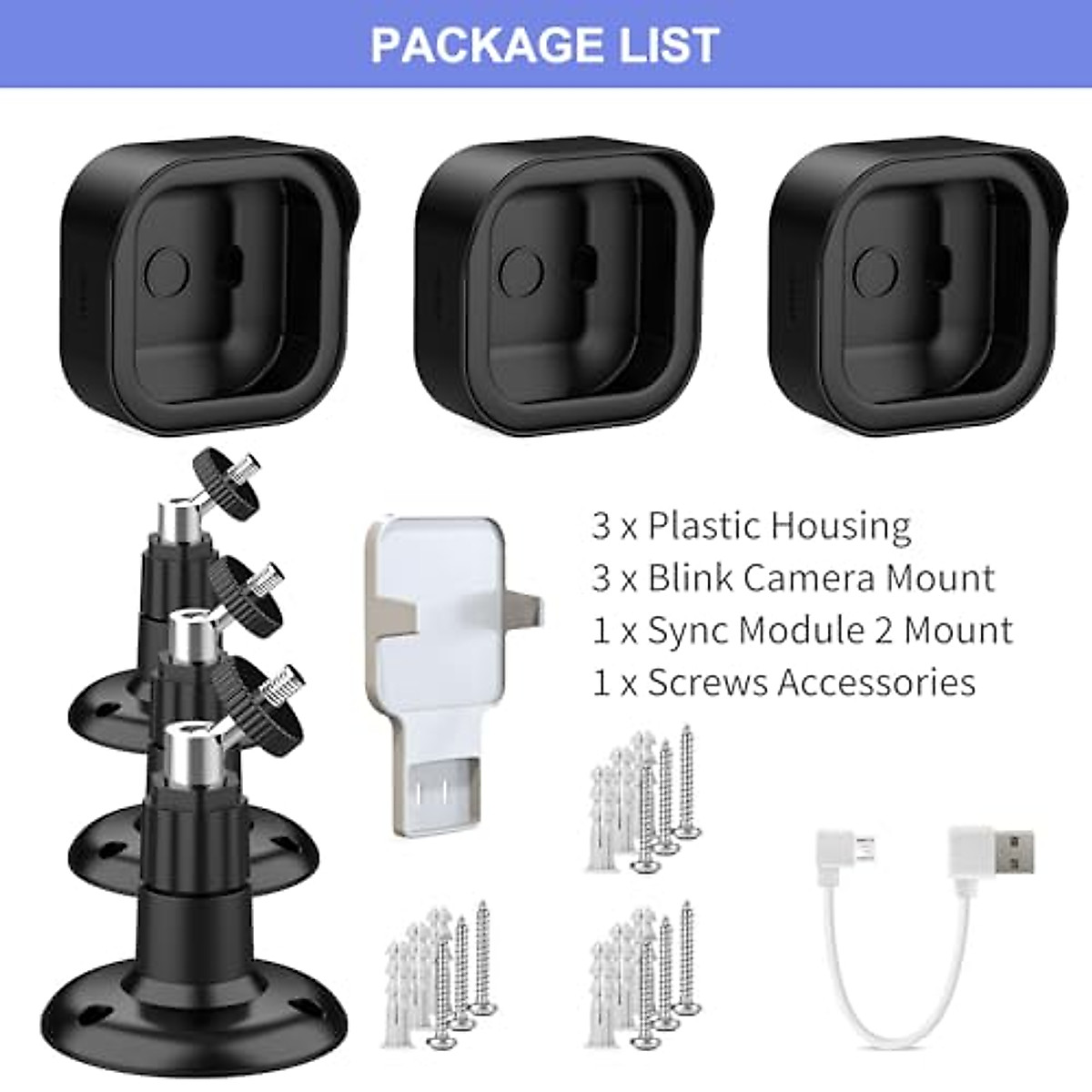 Wall Mount for Blink Outdoor 4 (4th Gen) & Blink Outdoor (3rd Gen), 3 Pack Weatherproof Protective Housing and 360° Adjustable Mount with Sync Module 2 Mount (Blink Camera Not Included, Black)