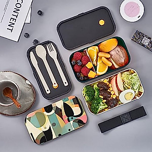 Mid-Century Modern Art Cat Adult Lunch Box, Bento Box, With Cutlery Set Of 3, 2 Compartments, Rectangular, Lunch Box For Adults