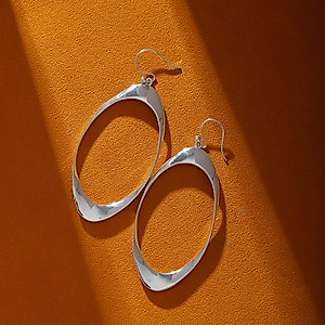 SA SILVERAGE Earrings for Women, 925 Sterling Silver Lightweight Teardrop Earring Large Oval Hoops High Polished Statement Ear Rings Jewelry Gift