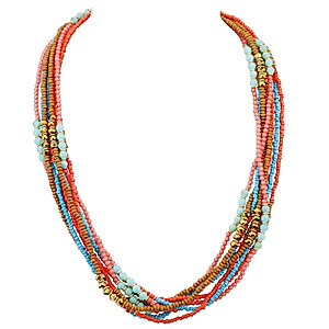 Bocar Long Multiple Strand Handmade Beaded Statement 26" Necklace for Women (NK-10563) (orange-set)