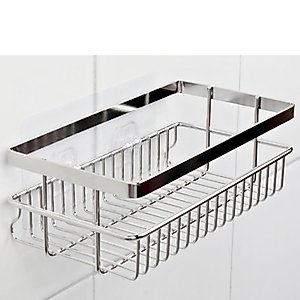 Adhesive Shower Caddy Compact Shelf Organizer Holder Bathroom Kitchen Self Adhesive Compact Storage for inside Shower Rack No Drilling Multipurpose Wall Mounted Stainless Steel Basket Rustproof