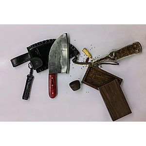 Almazan Official Original Serbian Kitchen Hand Forged Chef Knife with Leather Sheath - Made in Spain