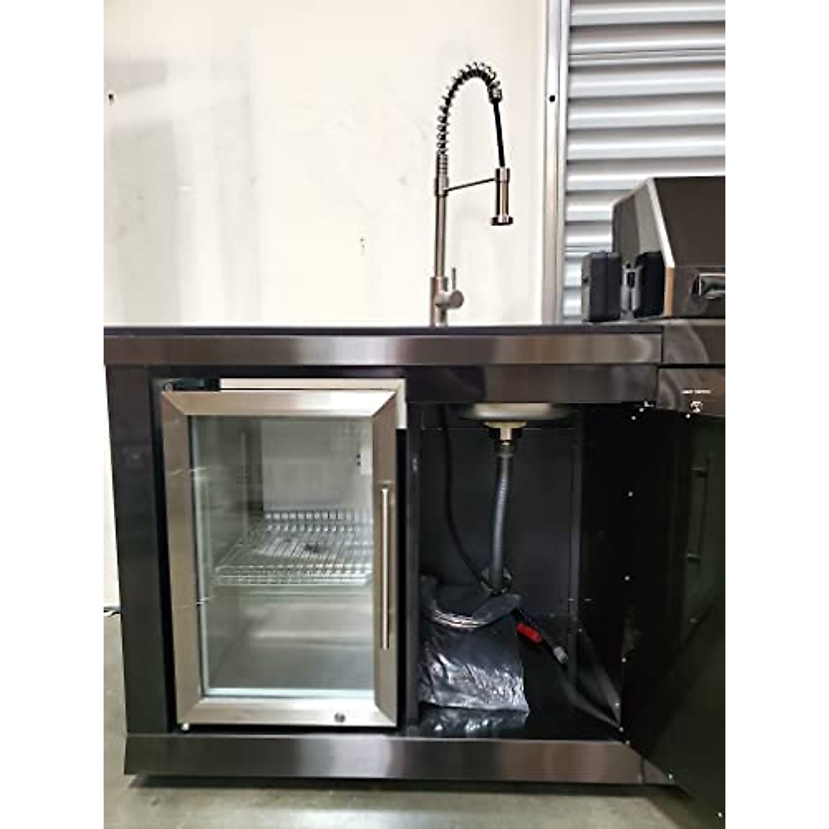 MCP Island Grills Black Stainless Steel 6 Burner 2 Modular Piece Marble Top BBQ Outdoor Electric Propane Grill Kitchen with Refrigerator, Sink, Side Burner, LED Lights on Knobs, & Protective Cover