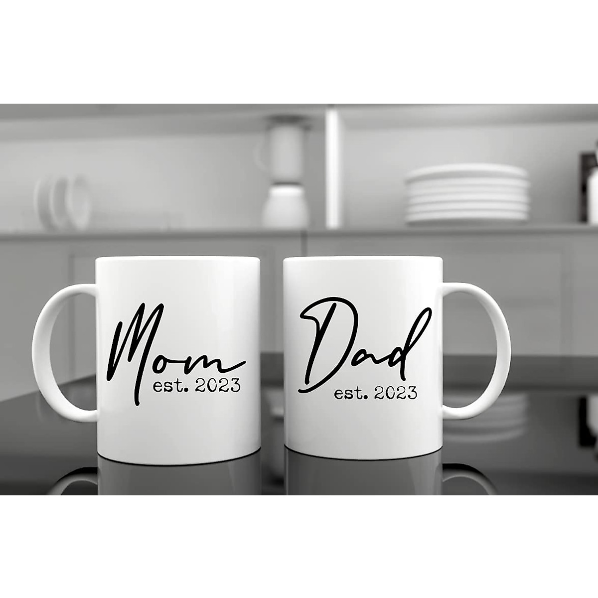 Pregnancy Gift Est 2023-New Parents Gifts-Mommy and Daddy Est 2023 11 oz Mug Set -"And So The Adventure Begins" Romper (0-3M)-Top Mom and Dad Gift Set for New Parents to Be-Gender Reveal