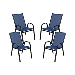 Flash Furniture Brazos Series Outdoor Stackable Patio Chairs with Flex Comfort Material, Stacking Outdoor Modern Sling Patio Chairs, Set of 4, Navy