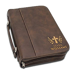 Custom Engraved Bible Cover Case - Personalized Bible Holder Monogrammed for Church, Christians, Religious Gift (Rawhide with Gold)
