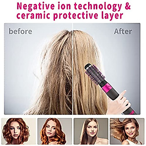 5 in 1 Hair Dryer Brush, Hot Air Brush & Volumizer Styler Set with Interchangeable Brush Head, Negative Ionic Blow Dryer, Electric Hair Curler Straightener Brush, Girlfriend Gifts