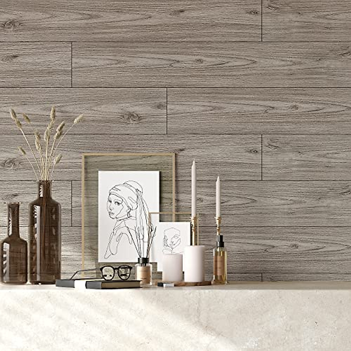 VEELIKE Light Grey Wood Vinyl Plank Flooring Waterproof Wood Grain Peel and Stick Floor Tile 6''x36'' Self Adhesive Grey Laminate Wood Flooring for Bathroom Kitchen Bedroom RV(4-Pack, 6 Sq. Ft.)