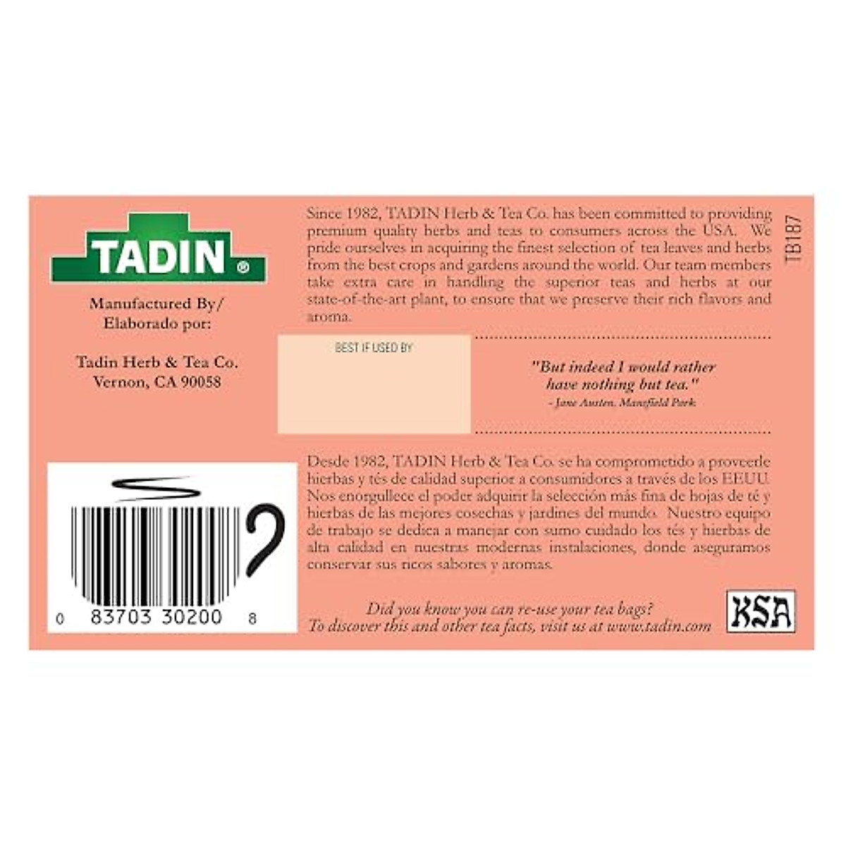 Tadin Te de Jamaica Hibiscus tea 24 bags.