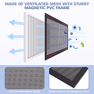 4 Pack Strong Magnetic Floor Vent Cover - PVC Mesh Register for Wall Ceiling Floor Catch Debris Hair Insect (Black, 4 x 10 Inch)