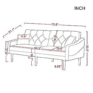 Eafurn Convertible Futon Sofa Bed, 72.8" Modern Velvet Sleeper Couch Small Loveseat with Two Pillows, 3 Adjustable Positions and 6 Solid Rubber Wood Legs Furniture for Living Room and Bedroom