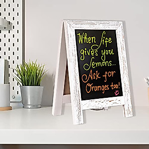 Umtiti Tabletop Chalkboard Sign, Double-Sided White Solid Pine Wood Framed Standing Chalkboard, 8.7×12.6" Small Kitchen Countertop Memo Board Décor for Home, Café, Bar, Wedding(SMHB-WH-2232A)