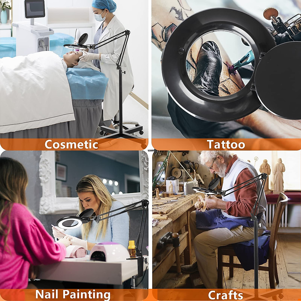 (New Upgrade) 10X Magnifying Floor Lamp with Clamp and 4 Wheel Rolling Base, HITTI 2200 LM LED 3 Color Dimmable Magnifying Glass with Light, Adjustable Arm Lighted Magnifier for Craft, Esthetican