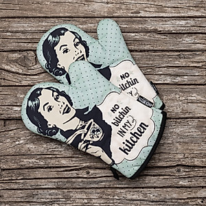 Oven Mitts Co. No Bitchin in My Kitchen - Funny Oven Mitts and Pot Holder 3pcs Set, Insulated, 100% Cotton