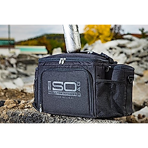 Meal Prep Lunch Box ISOBAG - Large Insulated 6 Meal Prep Bag/Cooler with 12 Containers, 3 Ice Packs & Shoulder Strap (Blackout) - Made in USA