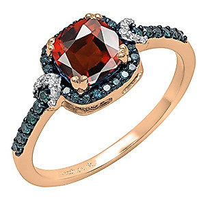 Dazzlingrock Collection 10K 6 MM Cushion Garnet & Round Blue & White Diamond Ladies Ring, Rose Gold, Size 9