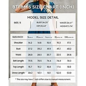 BTFBM Women Summer Bohemian Floral Casual Wrap V Neck Ruffle Cap Sleeveless Belt A-Line Pleated Hem Swing Midi Sun Dress (Swiss Dot Lake Blue, l)