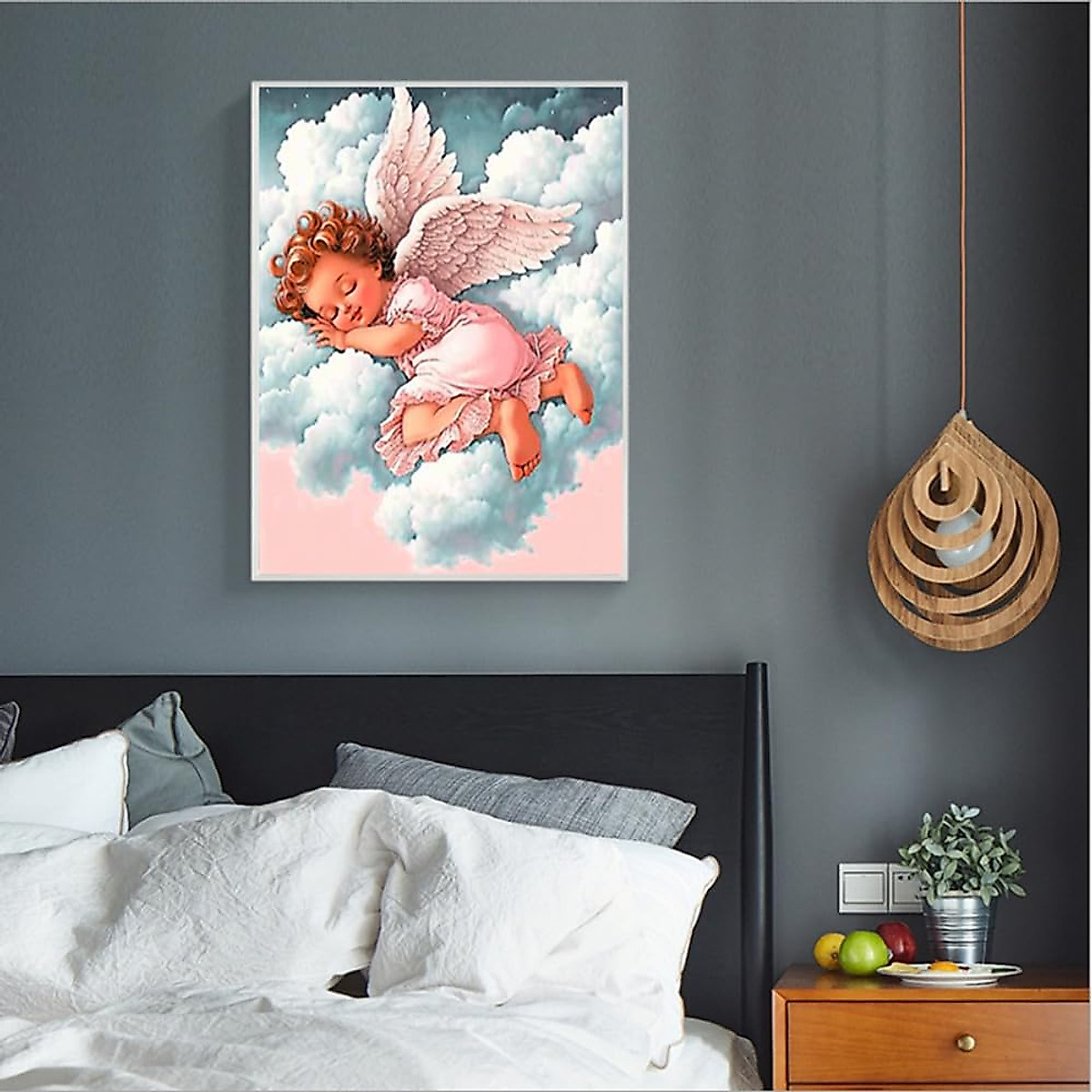 MaiYiYi Angel Baby Stitch Diamond Painting 5D Full Round Diamond Painting Baby Crystal Diamond Painting Angel Wings Diamond Painting Cross Stitch Kit for Kids Adult Home Wall Art Decor (30X40 CM)