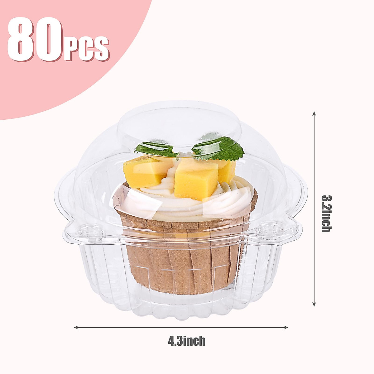 JOHOUSE 25PCS Single Cupcake Containers, Clear Cupcake Holders Individual Cupcake Containers with Dome Lids for Muffin Dessert