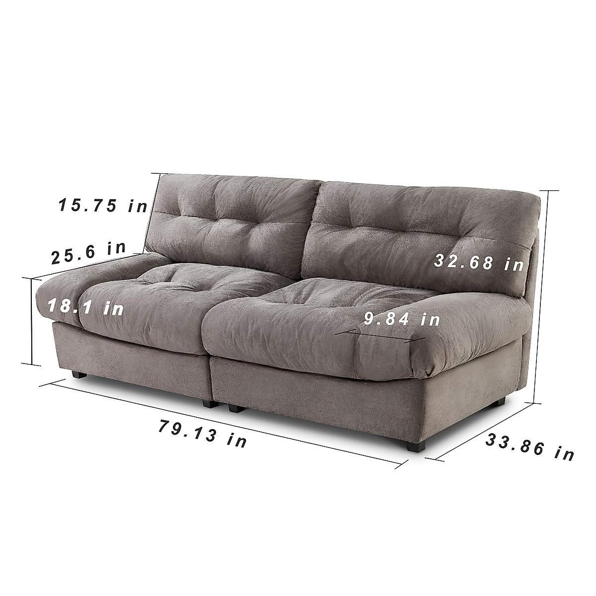 Mangodan 80" Chenille Cloud Deep Seat Sofas for Living Room, Modern Sofa Couch for Small Spaces, Cozy Comfy Loveseat with Solid Wood Frame, Pillow-Designed Armrest Sleeper Loveseat, Grey
