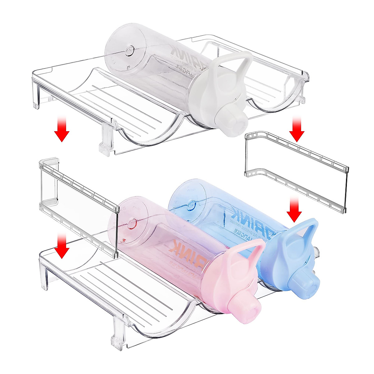 Vtopmart Stackable Water Bottle Organizer Holder, 2 Pack Clear Plastic Cup Storage Rack for Pantry Kitchen Cabinet Cupboard Countertop Organization and Storage, Hold 6 Bottles