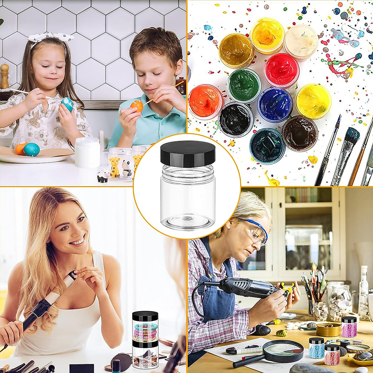 LOSYHU 24 Pack Plastic Jars With Lids 12 OZ PET Plastic Jars Round Plastic Slime Storage Jars Wide Opening Clear Empty Plastic Jars with Screw On Lids For Dry Food Kitchen Craft Storage