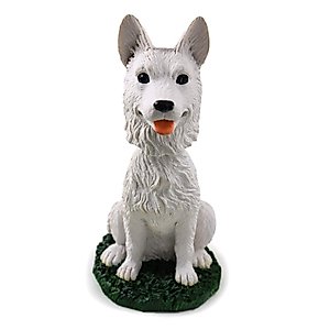 Animal Den German Shepherd White Dog Bobblehead Figure for Car Dash Desk Fun Accessory