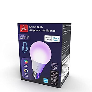 Globe Electric 50589 Color-Changing A19 LED Smart Light Bulb, 2.4 GHz Wi-Fi, 60W Equivalent 800LM, Works with Alexa Only, 1-Pack