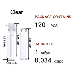 120Pcs 1Ml Mini Cute Empty Glass Perfume Essential Oils Sample Vials with White Plastic Rod Caps Glass Vials Sample Dropper Bottle for Essential Oils Aromatherapy (120Pcs 1Ml White Plastic Rod)